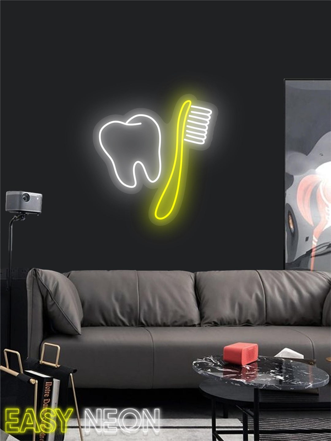 Neon Gift for Dentist, Neon Sign Toothbrush and Teeth, Neon Light Teeth ...
