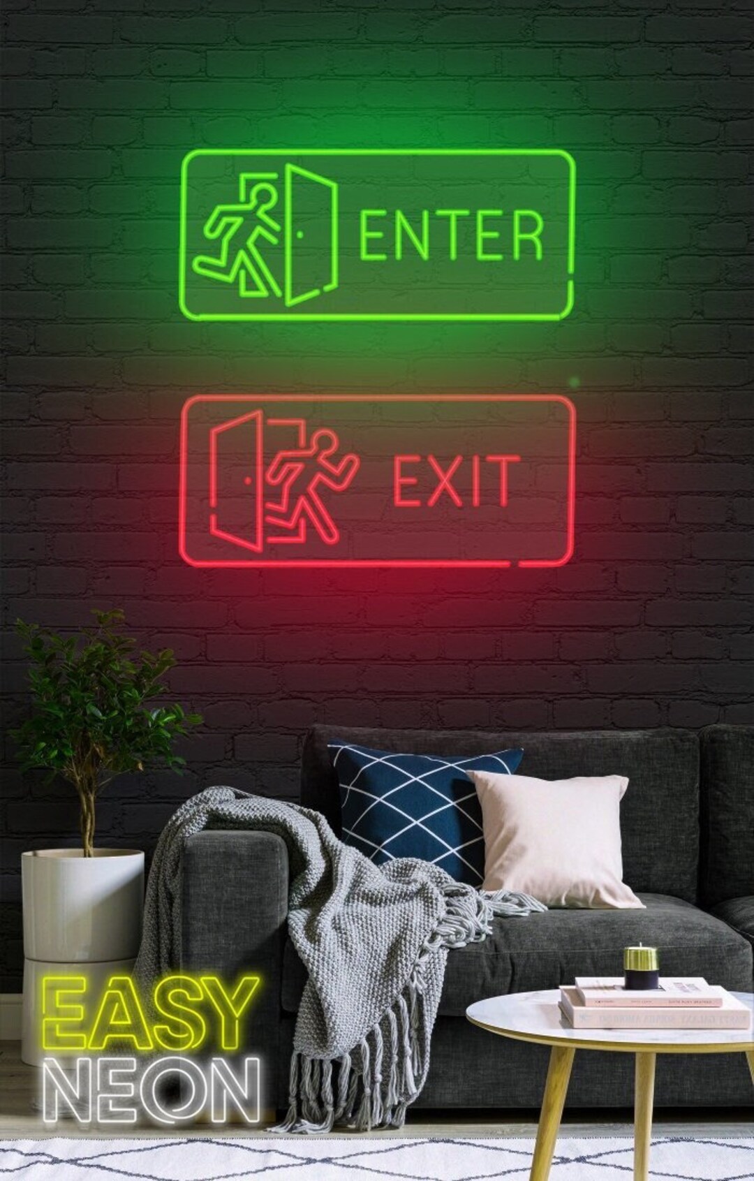 Enter Exit Neon Sign – Green & Red LED Wall Light for Bar, Club, Shop ...