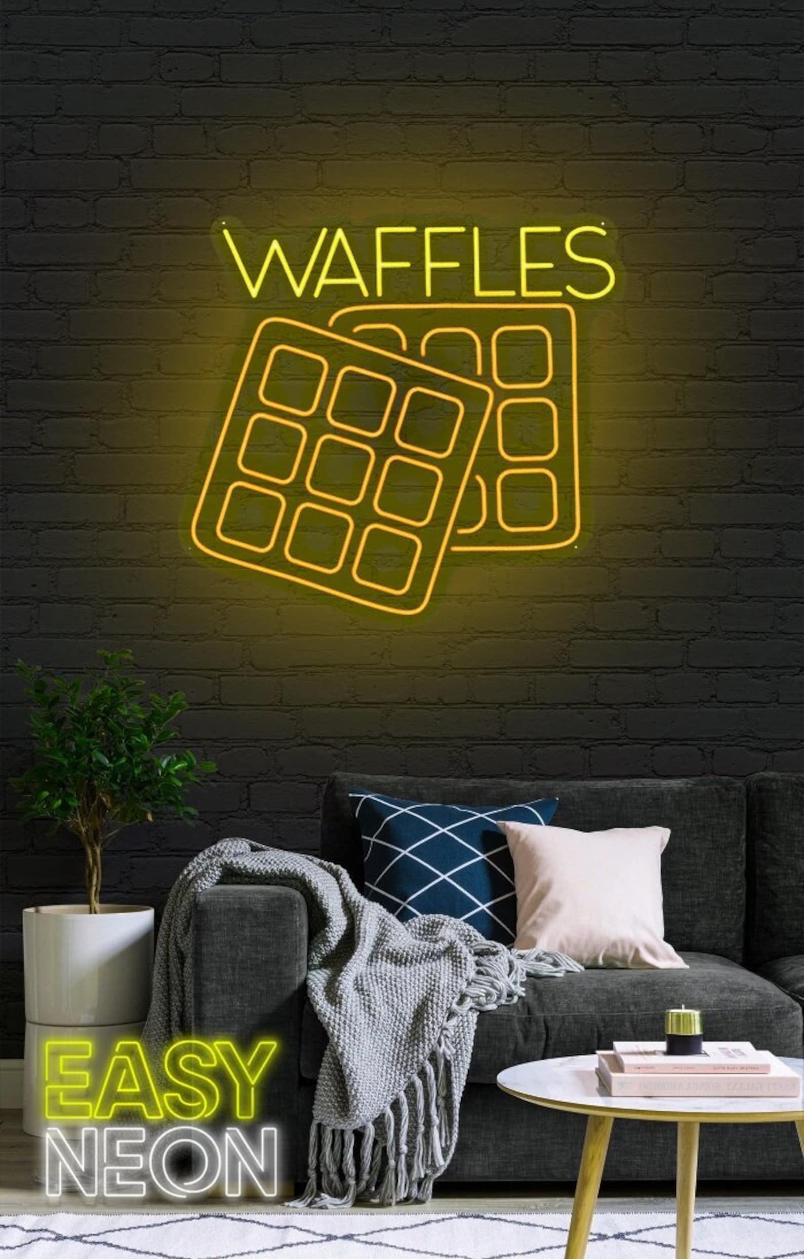 Waffles Neon Sign – LED Wall Light for Kitchen Cafe Bakery Breakfast ...