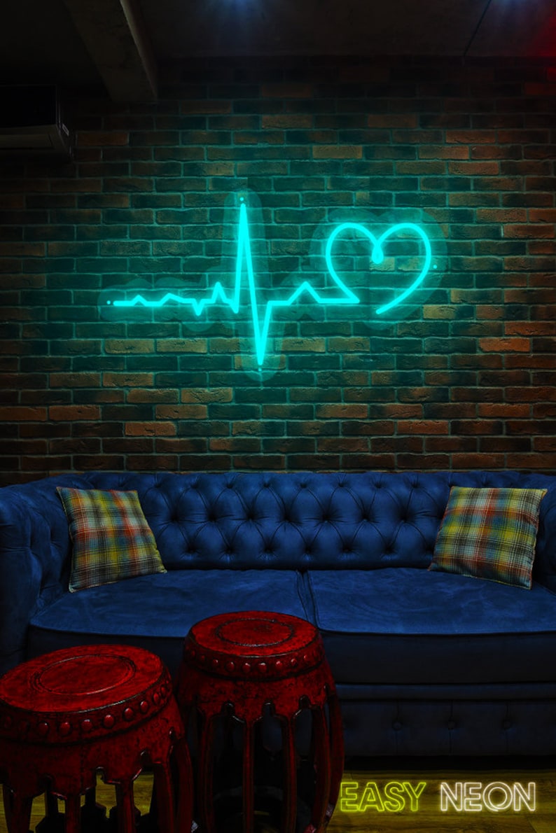Heartbeat Neon Sign LED Wall Light | Heart ECG Neon Wall Art for ...
