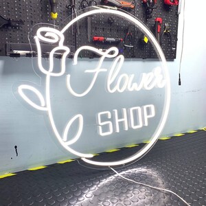 Round Neon Flower Market Sign, Flower Shop Sign, Flower Market Wall Art ...