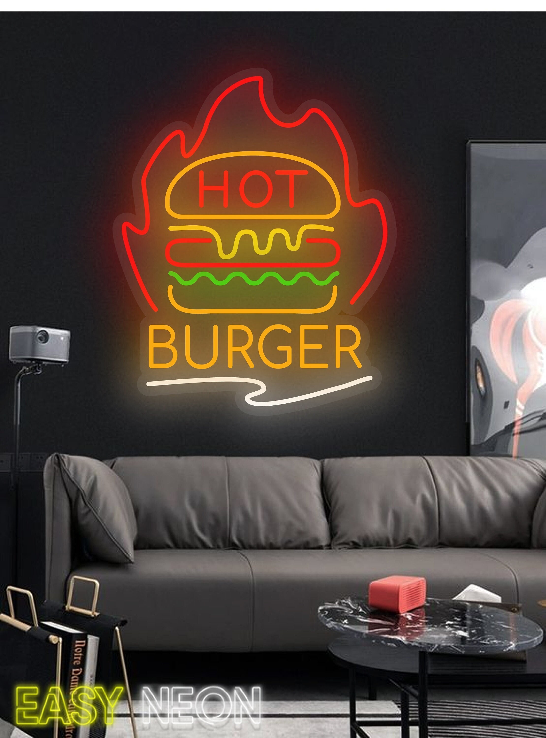 Hot Burger Neon Sign – LED Wall Light for Restaurant, Diner, Fast Food ...