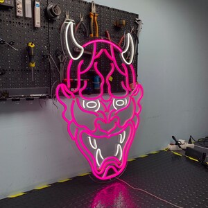 Japanese Oni Demon Neon Sign – Red LED Wall Light, Anime Mask Decor ...