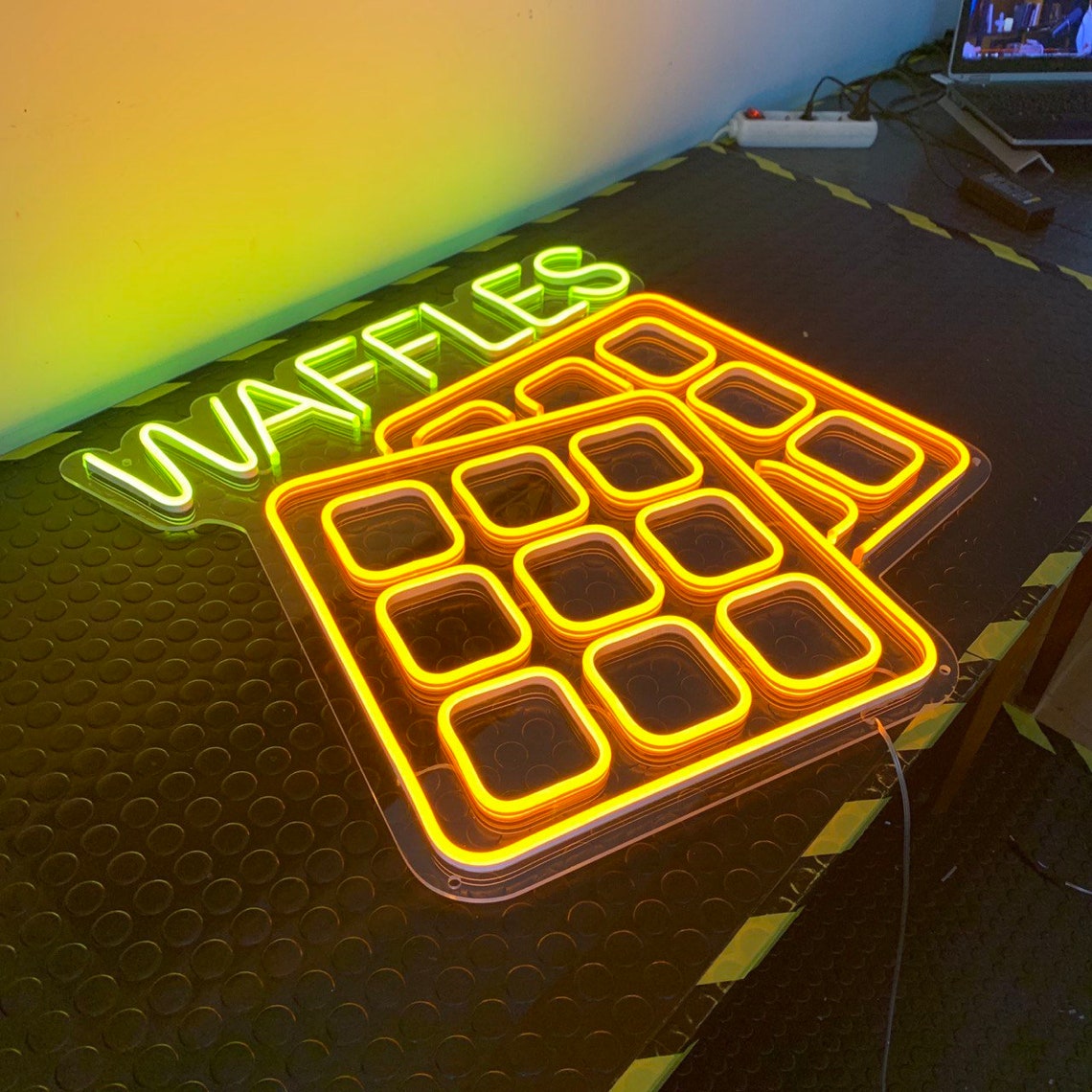 Waffles Neon Sign – LED Wall Light for Kitchen Cafe Bakery Breakfast ...