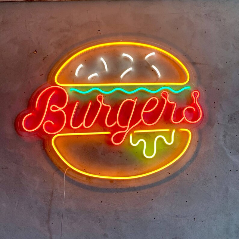 Burger Neon Sign Burger Led Sign Neon Bar Sign Wall Decor - Etsy