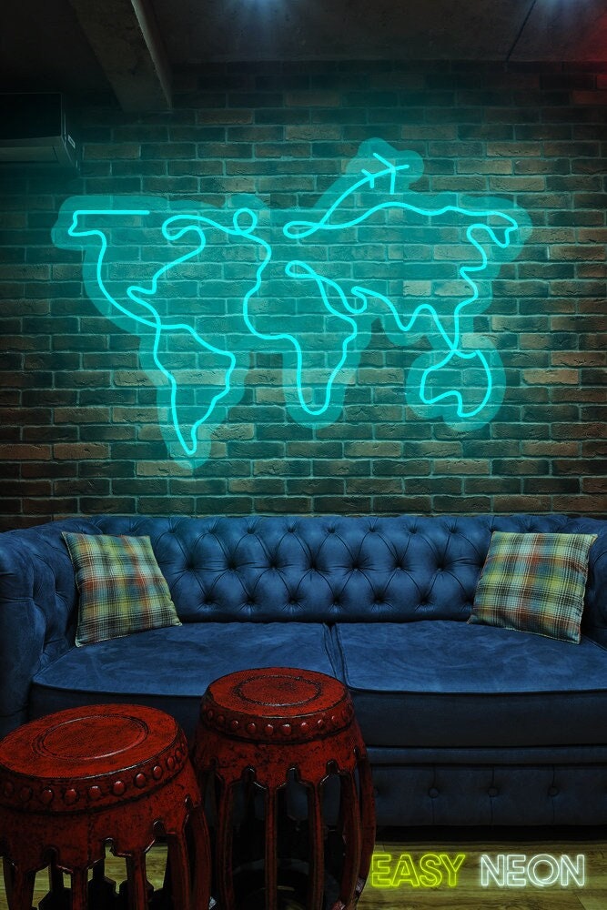 Travel Map World Map LED Neon Sign Wall Decor Wall Sign - Etsy