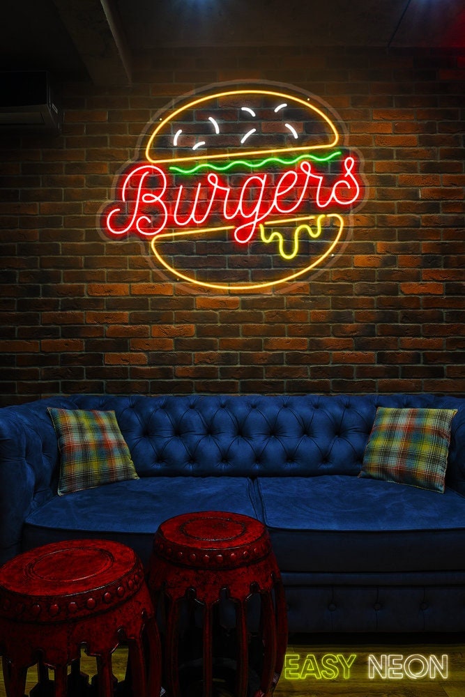 Burger Neon Sign Burger Led Sign Neon Bar Sign Wall Decor - Etsy