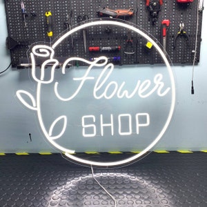 Round Neon Flower Market Sign, Flower Shop Sign, Flower Market Wall Art ...