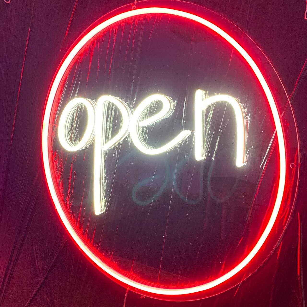 Large Round LED Neon Open Sign White and Red Neon Light Open - Etsy