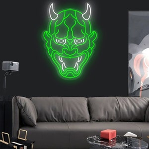 Japanese Oni Demon Neon Sign – Red LED Wall Light, Anime Mask Decor ...