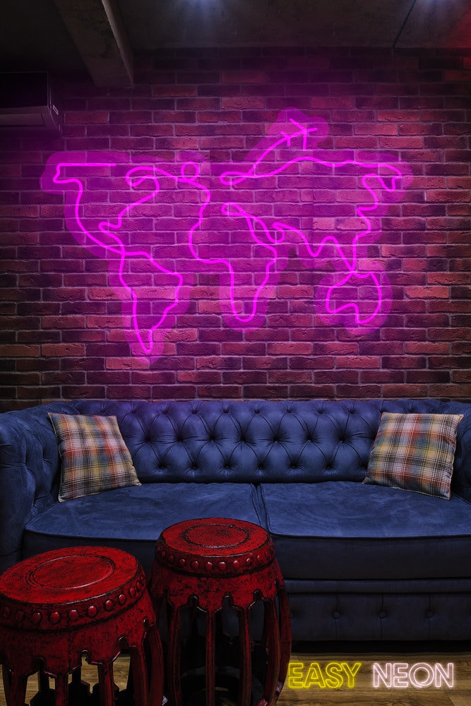 Travel Map World Map LED Neon Sign Wall Decor Wall Sign - Etsy