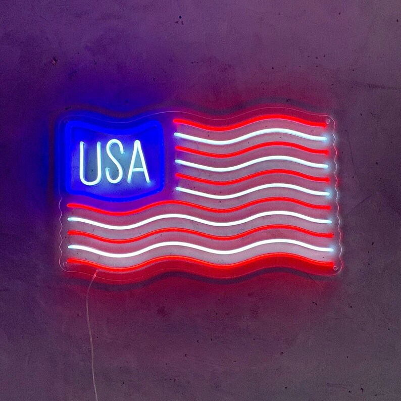 USA Neon Sign. Flag Light up Neon Wall Art Wall Decoration Neon Bedroom ...