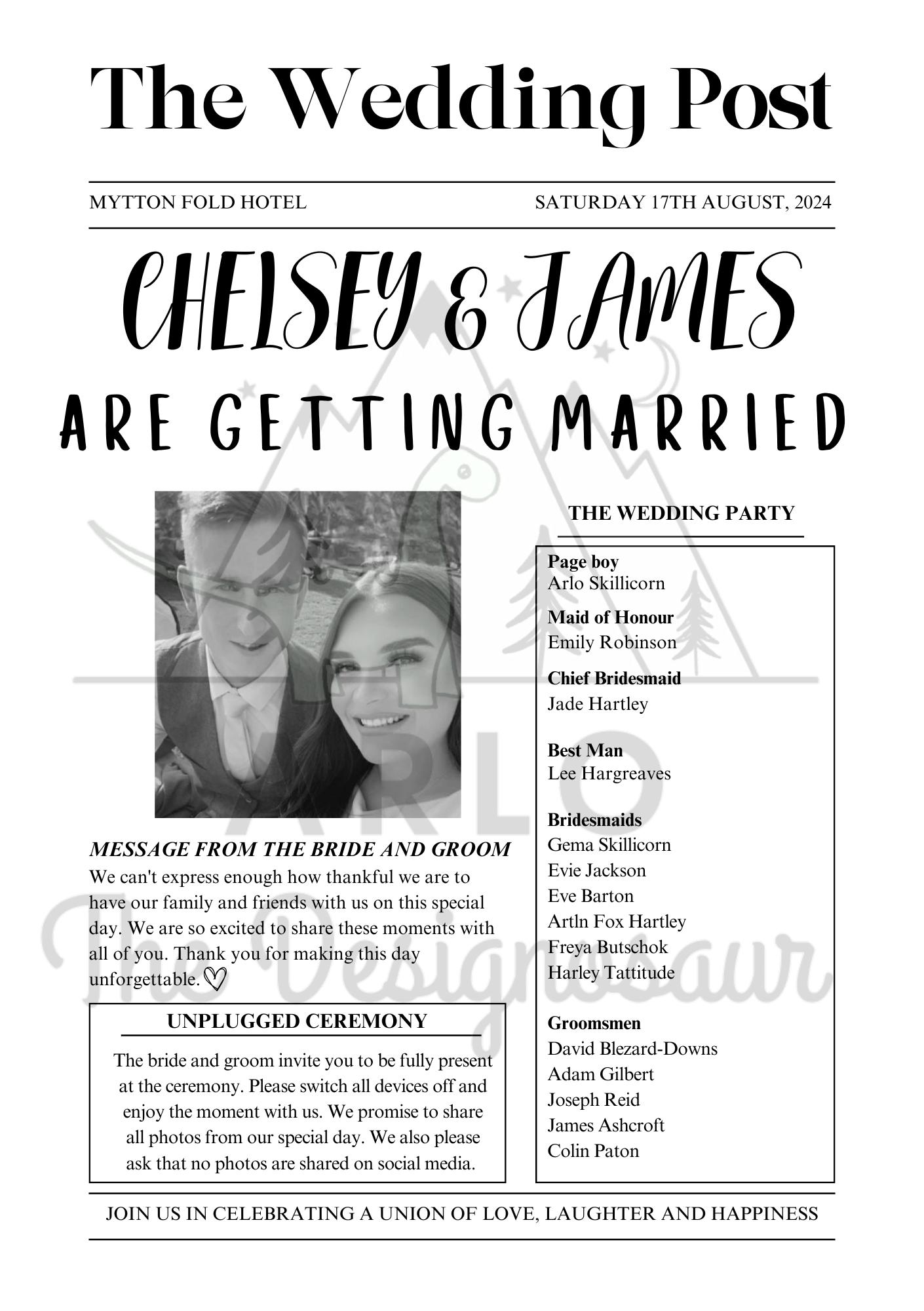 Newspaper Wedding Program Template, Editable Newspaper Wedding Ceremony ...