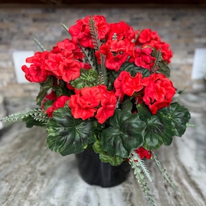 Red Geranium Urn Filler, Summer Artificial Flowers for Outdoors, Faux ...