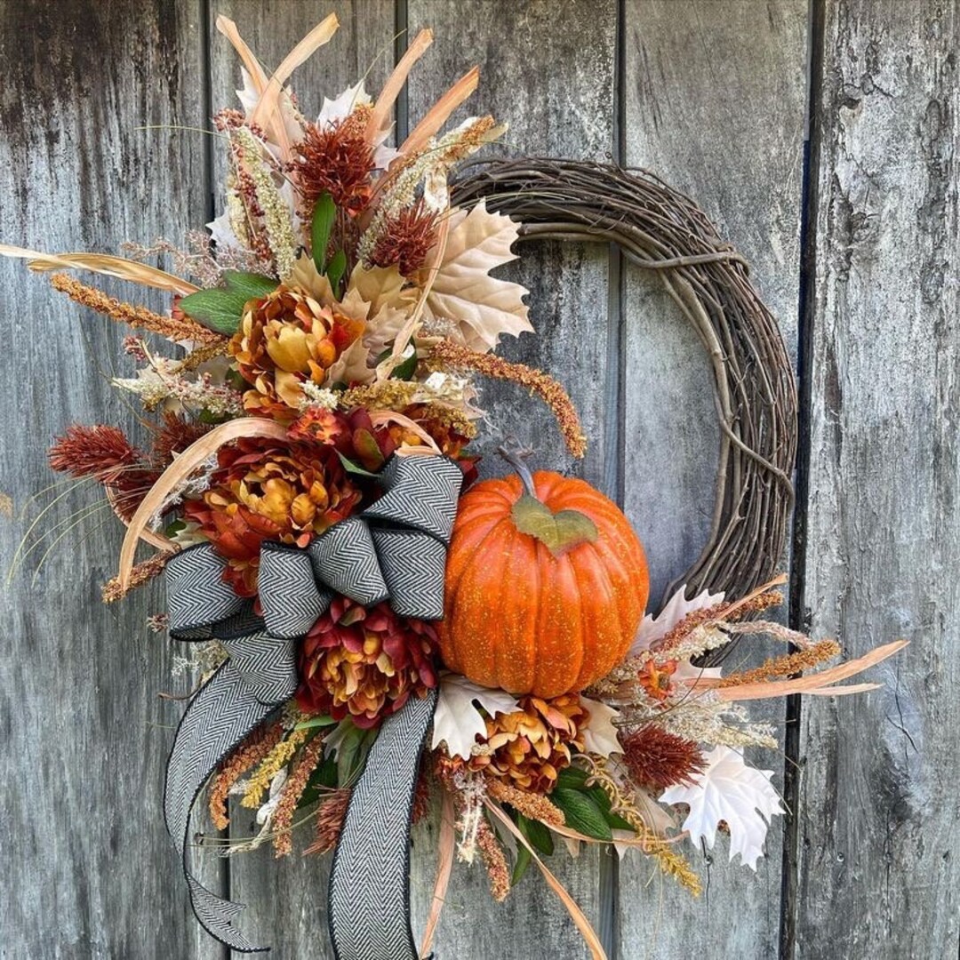 Autumn Wreath, Peony Fall Wreath, Fall Farmhouse Decor, Orange Fall ...