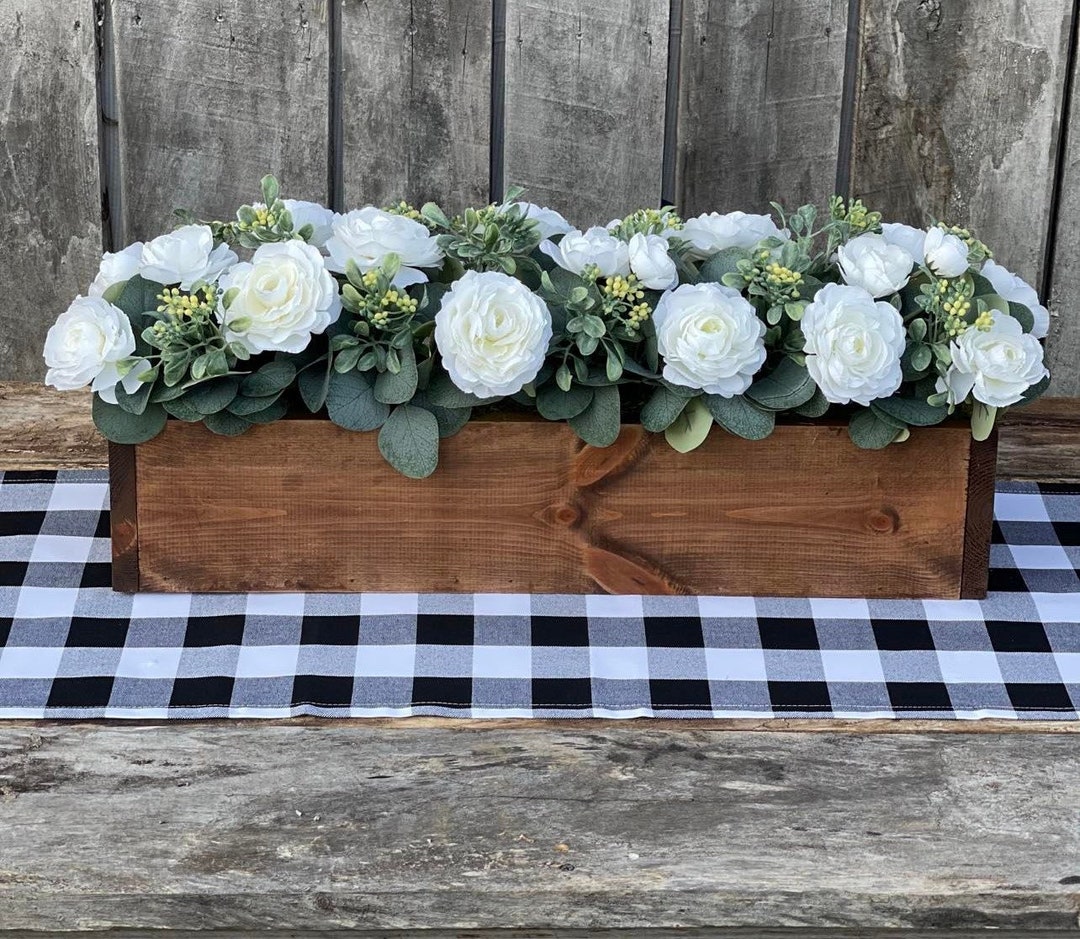 Wooden Box Floral Arrangement, Dining Table Centerpiece, Eucalyptus ...