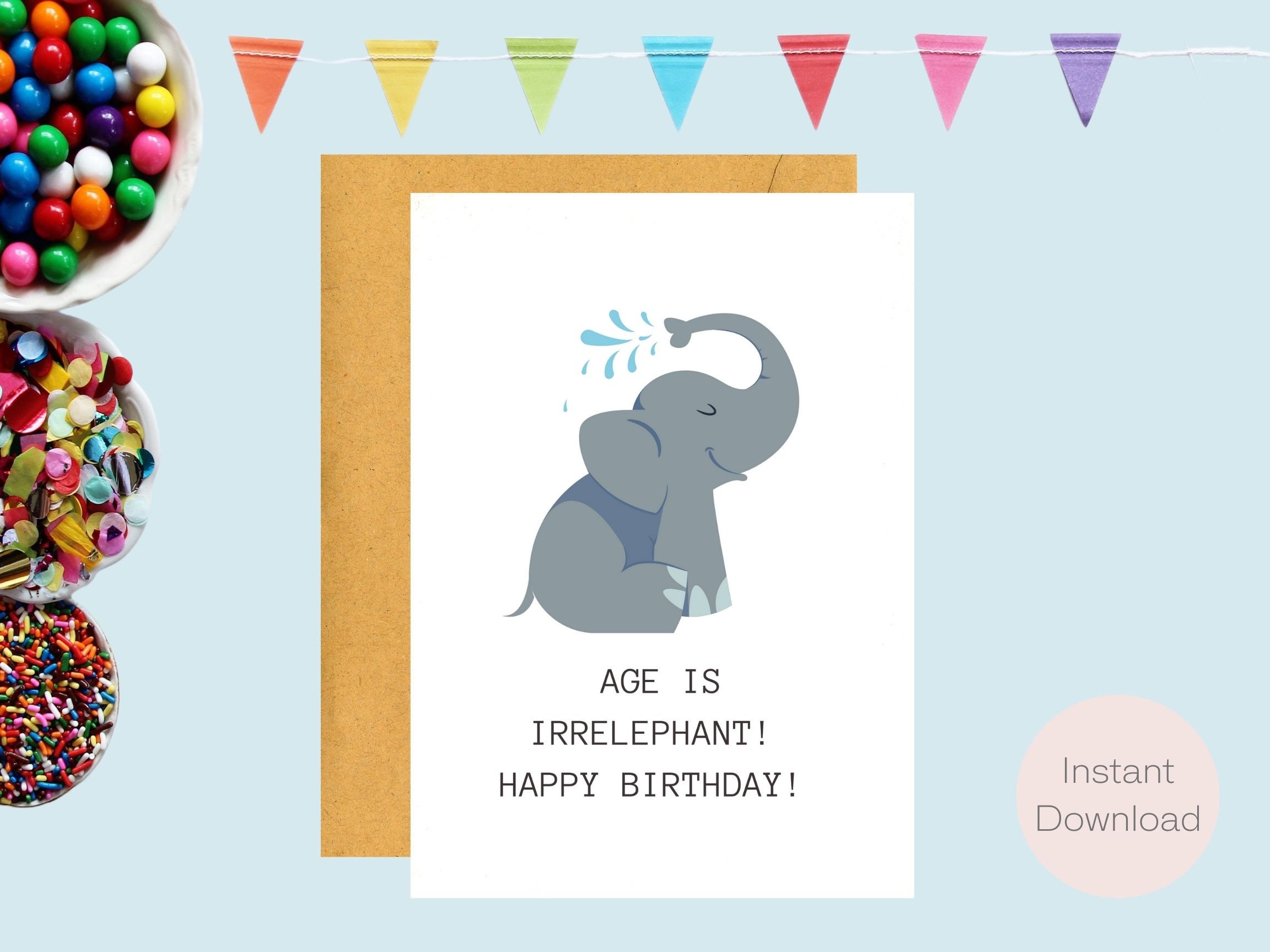 Age is Irrelephant Birthday Card | Elephant | Funny and Witty ...