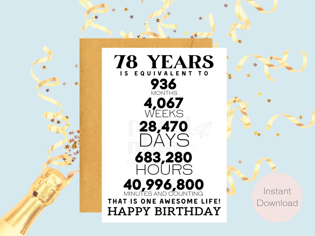 78th Birthday Card | Instant Download | Last Minute Gift | Digital Card ...