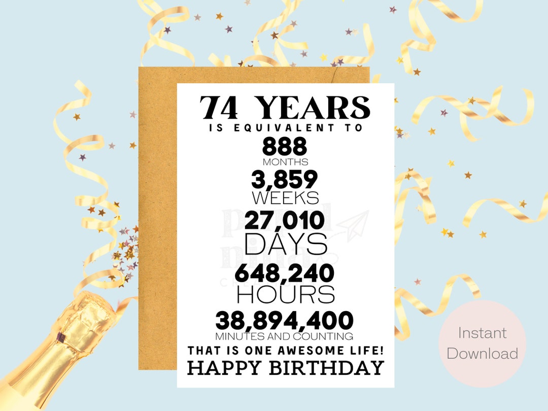 74th Birthday Card | Instant Download | Last Minute Gift | Digital Card ...