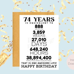 74th Birthday Card | Instant Download | Last Minute Gift | Digital Card ...