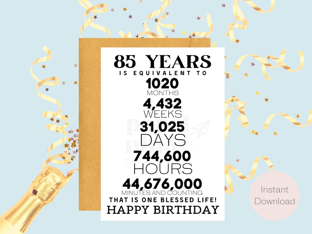85th Birthday Card | Instant Download | Last Minute Gift | Digital Card ...