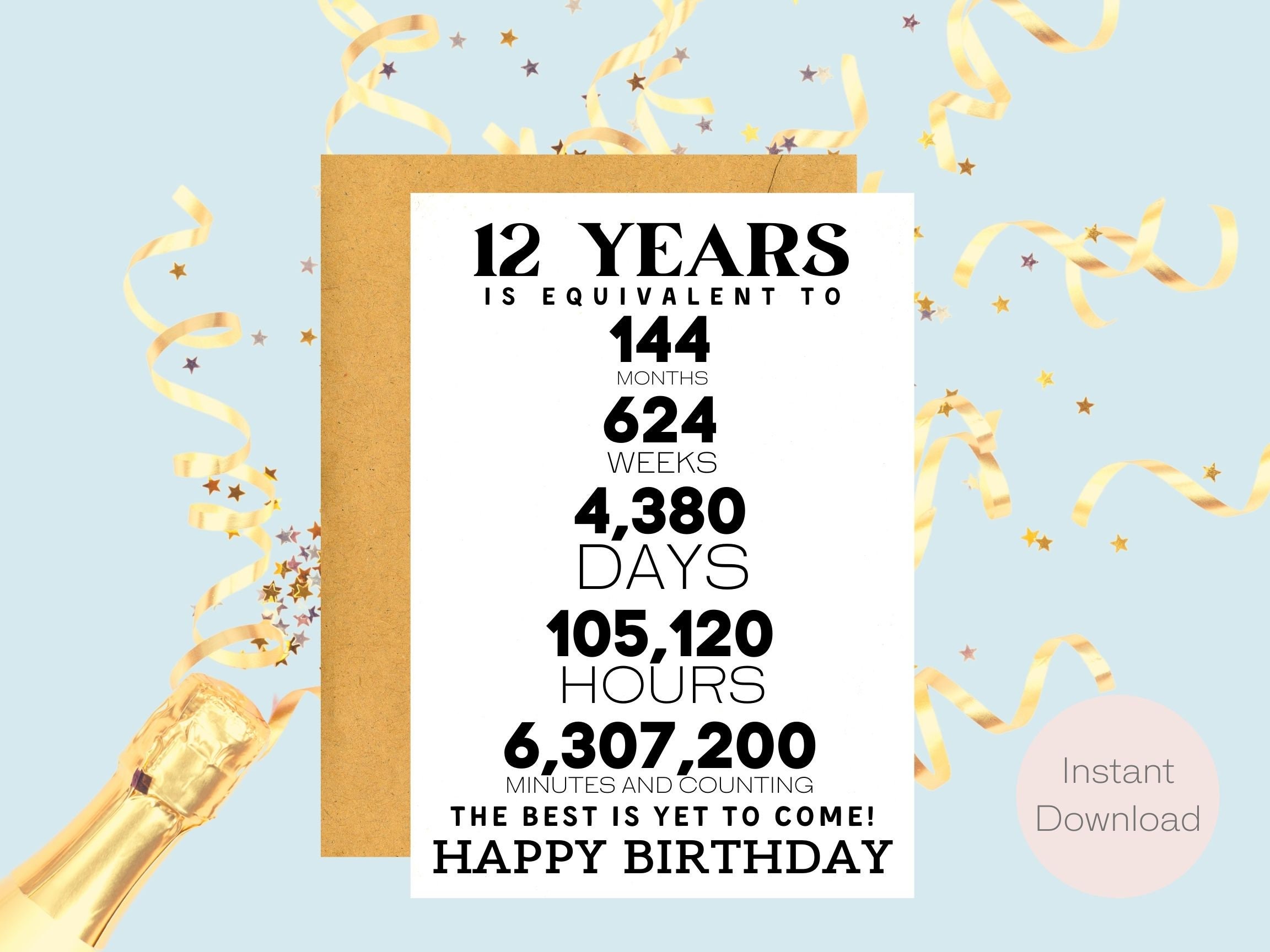 12th Birthday Card | Instant Download | Last Minute Gift | Digital Card ...