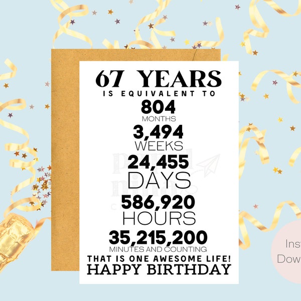 67th Birthday Card - Etsy