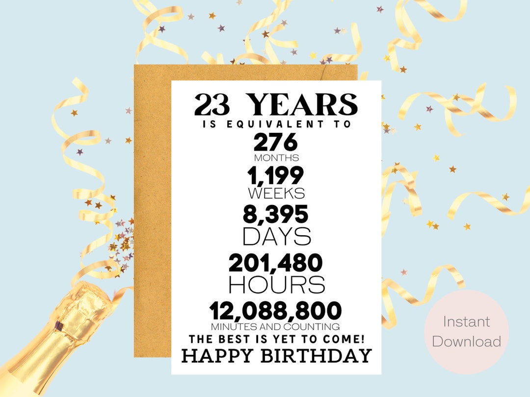 23rd Birthday Card | Instant Download | Last Minute Gift | Digital Card ...