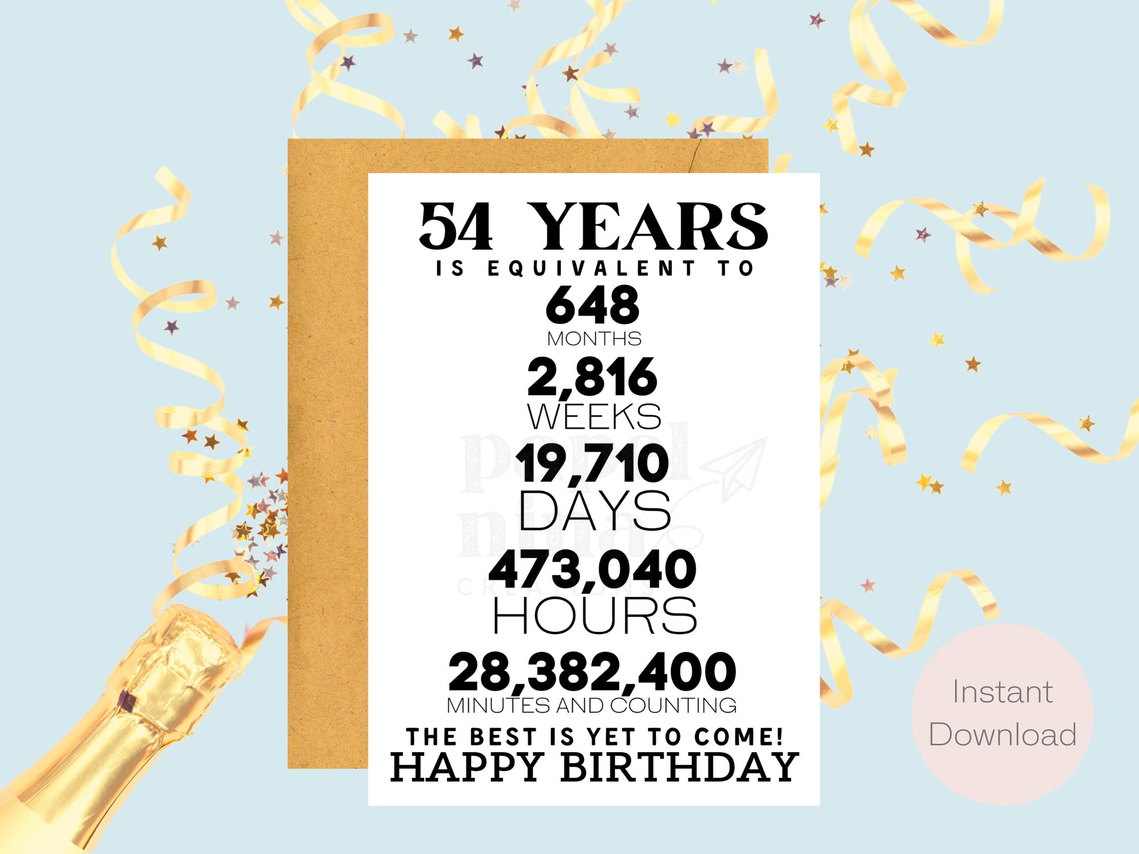 54th Birthday Card | Instant Download | Last Minute Gift | Digital Card ...