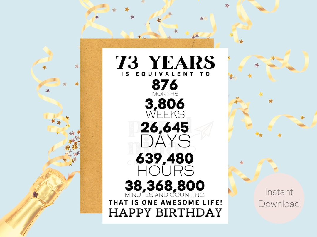 73rd Birthday Card | Instant Download | Last Minute Gift | Digital Card ...