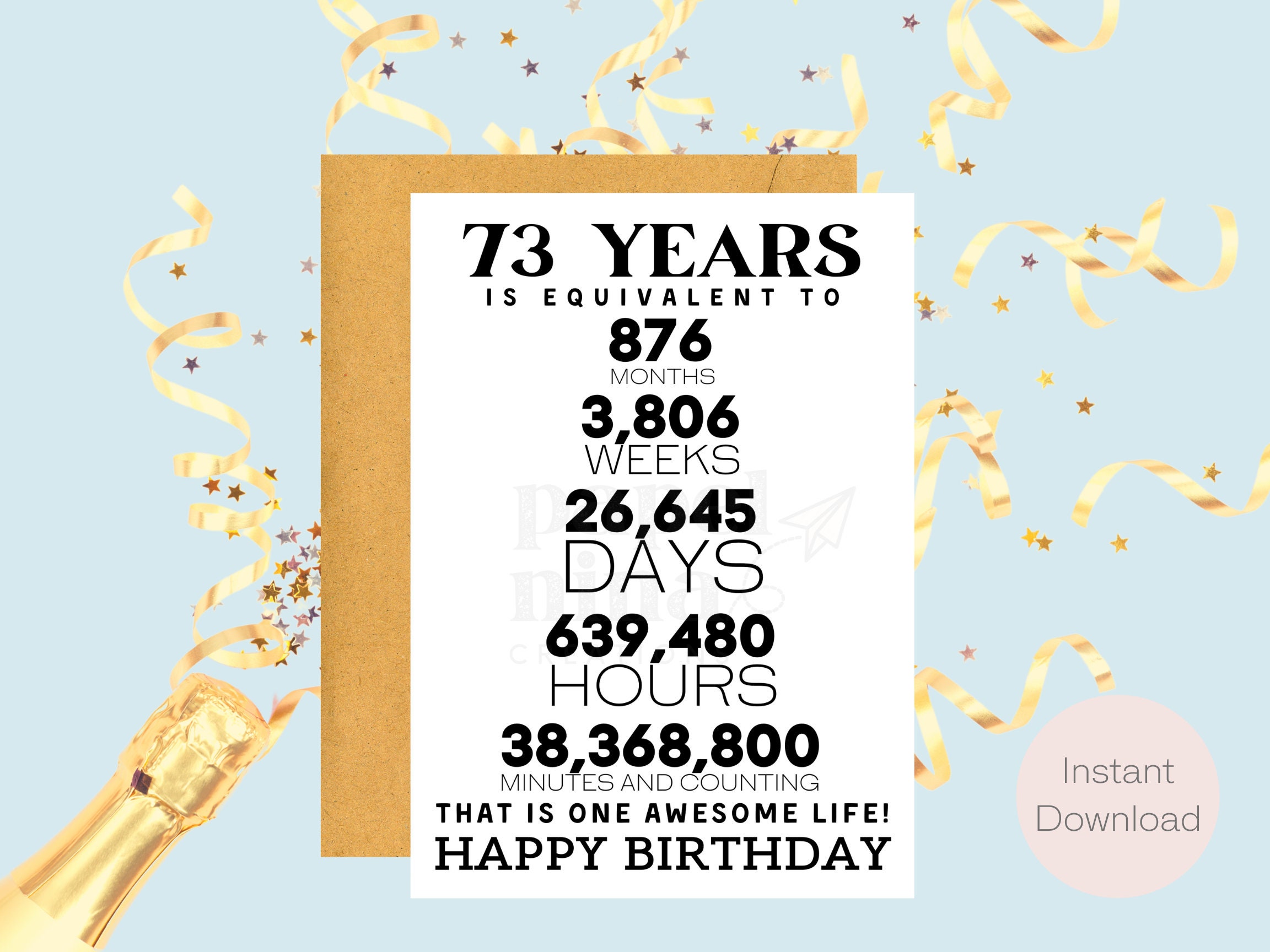 73rd Birthday Card | Instant Download | Last Minute Gift | Digital Card ...