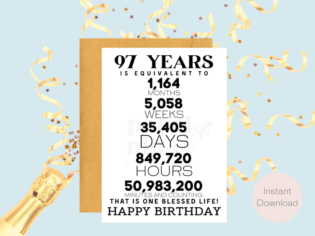 97th Birthday Card | Instant Download | Last Minute Gift | Digital Card ...