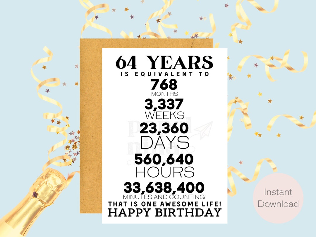 64th Birthday Card | Instant Download | Last Minute Gift | Digital Card ...