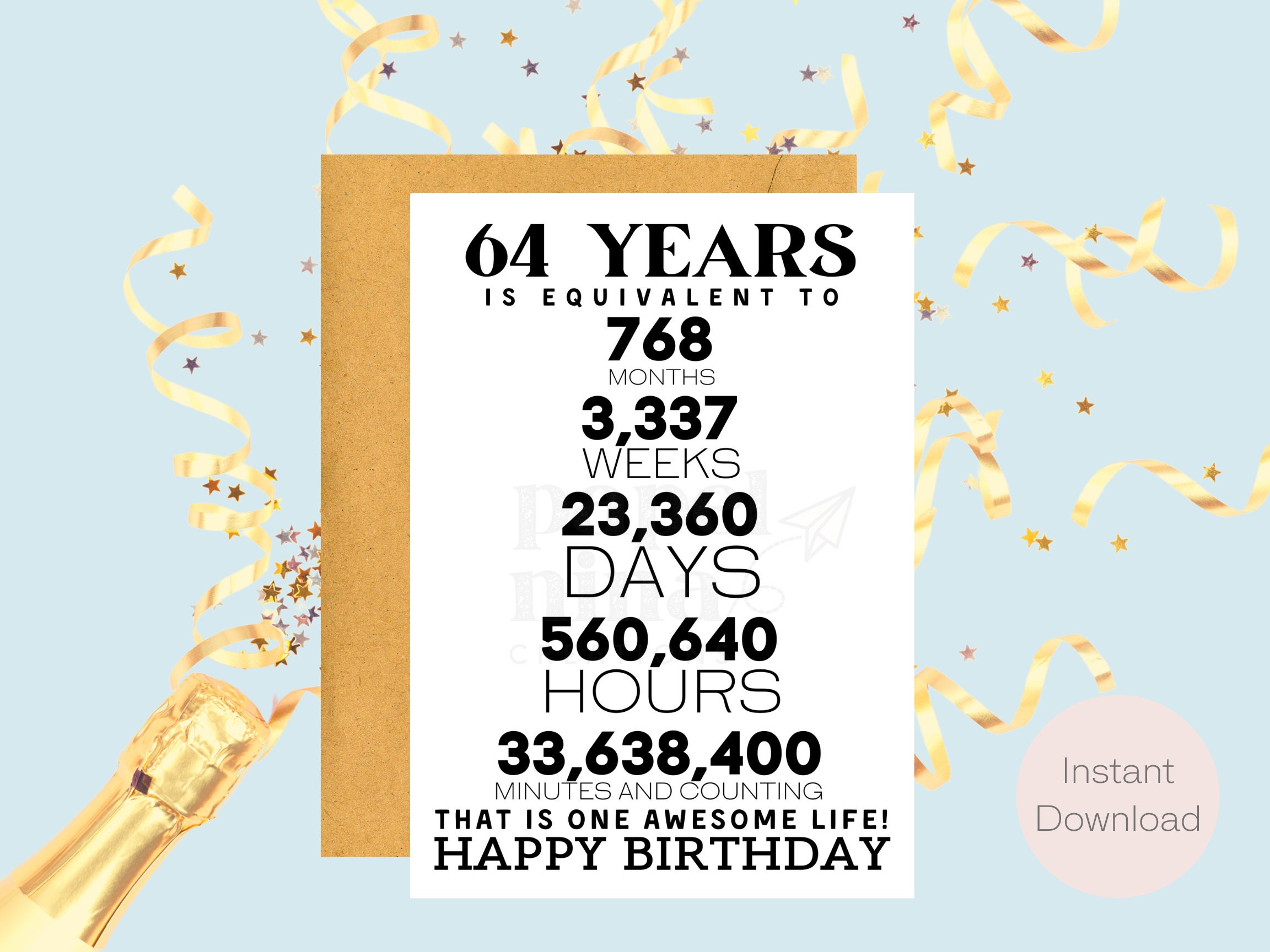 64th Birthday Card | Instant Download | Last Minute Gift | Digital Card ...