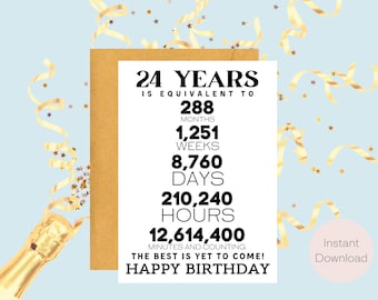 Happy 24th Birthday Card for Her, Birthday Card for 24th Birthday, Cute ...