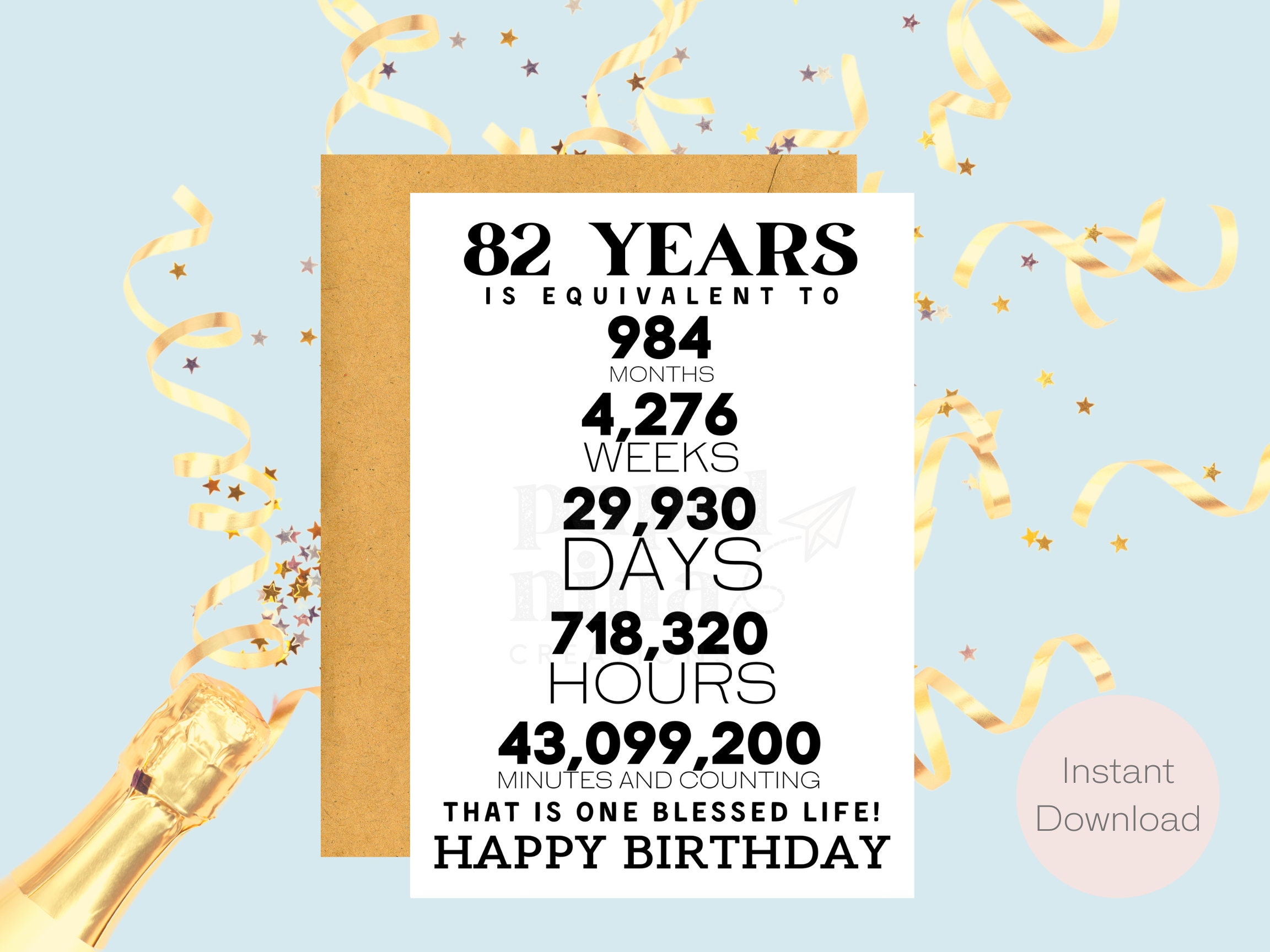 82nd Birthday Card | Instant Download | Last Minute Gift | Digital Card ...