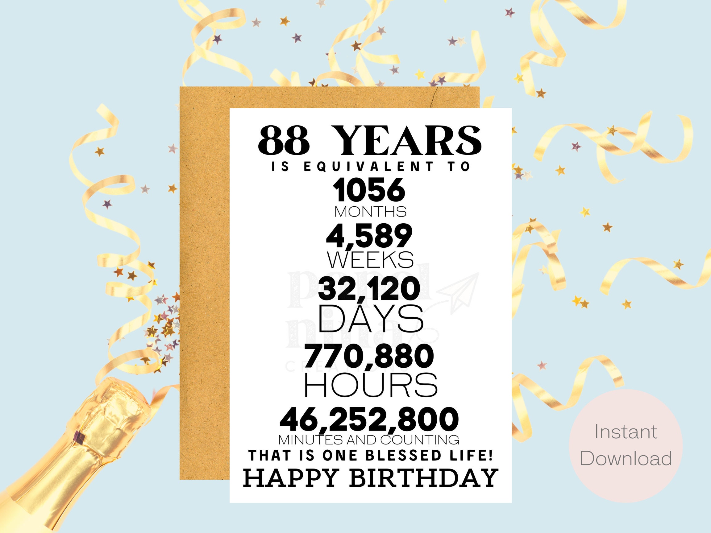 88th Birthday Card | Instant Download | Last Minute Gift | Digital Card ...
