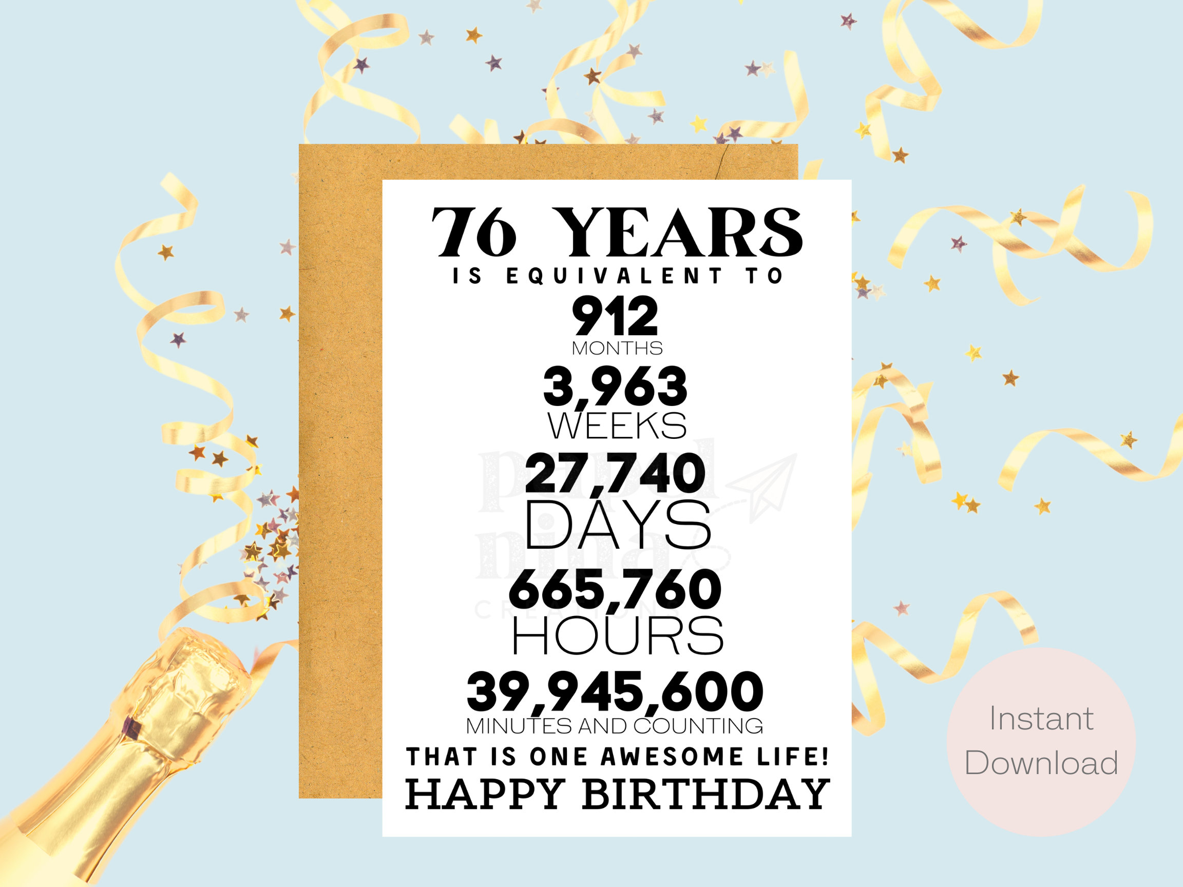 76th Birthday Card | Instant Download | Last Minute Gift | Digital Card ...