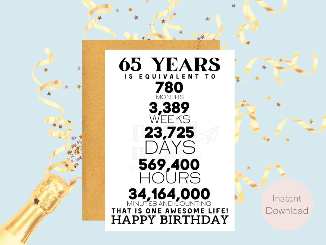 65th Birthday Card | Instant Download | Last Minute Gift | Digital Card ...