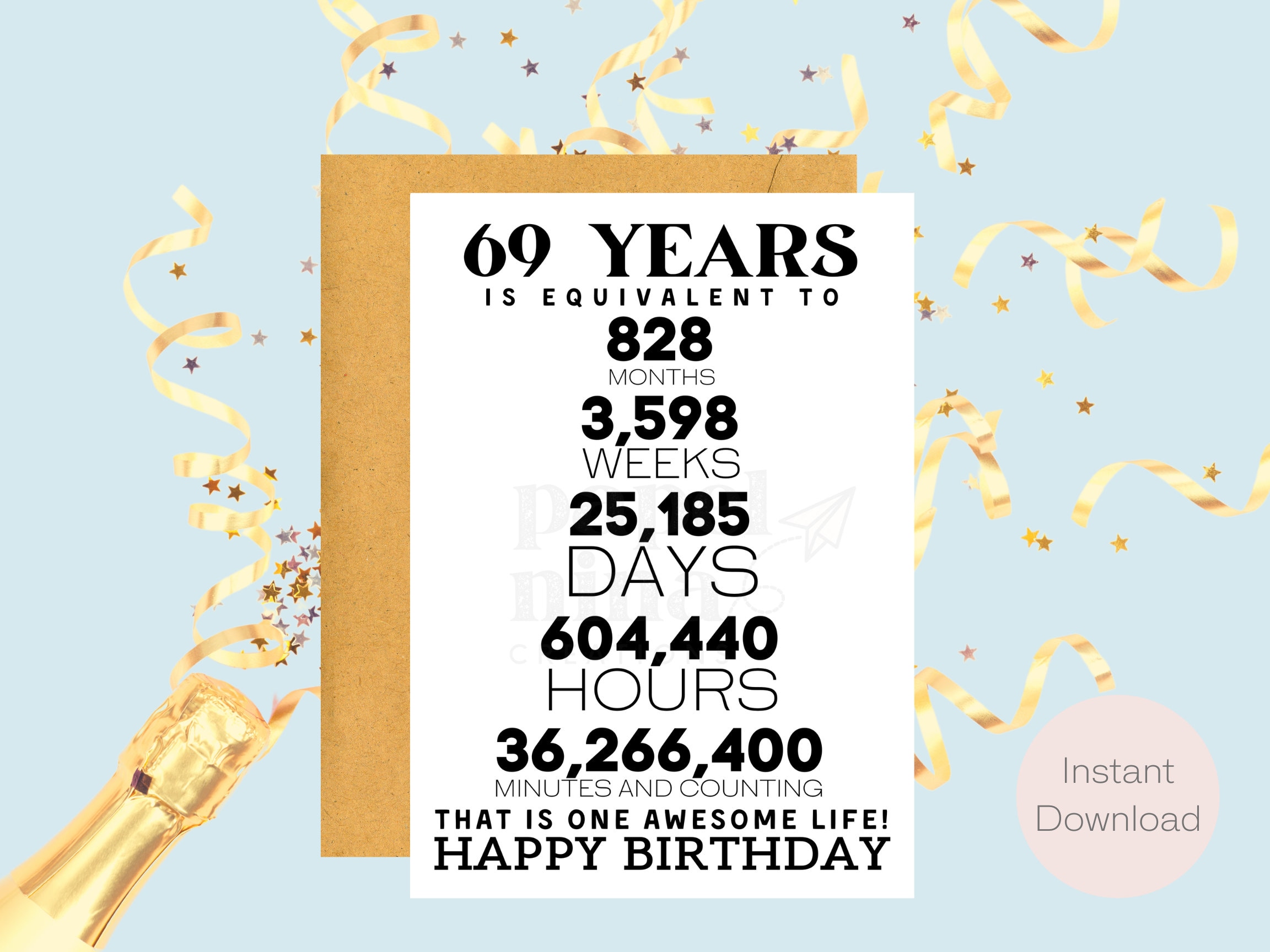 69th Birthday Card | Instant Download | Last Minute Gift | Digital Card | E-card | Greeting Card ...