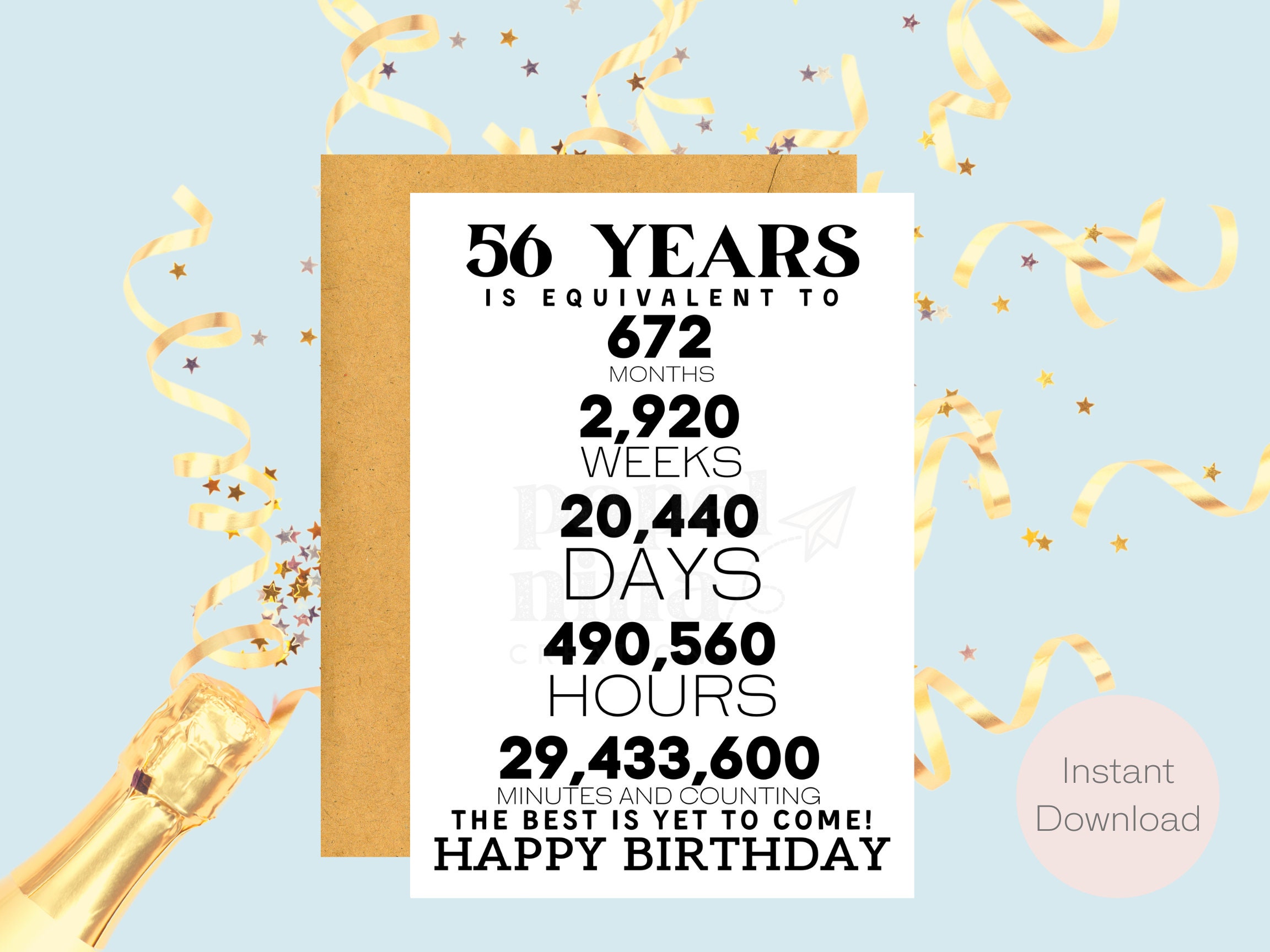 56th Birthday Card | Instant Download | Last Minute Gift | Digital Card ...