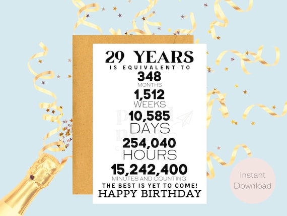 29th Birthday Card Instant Download Last Minute Gift - Etsy