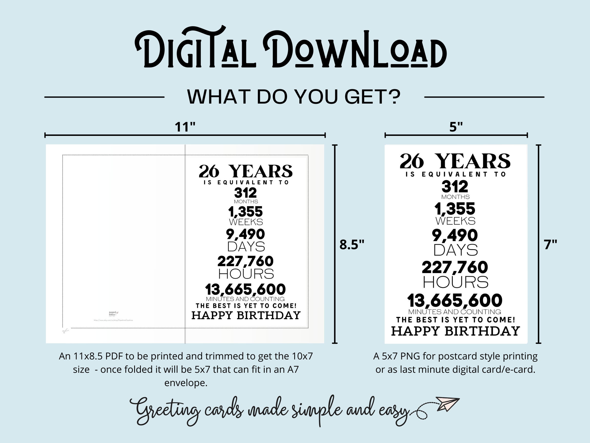 26th Birthday Card | Instant Download | Last Minute Gift | Digital Card ...