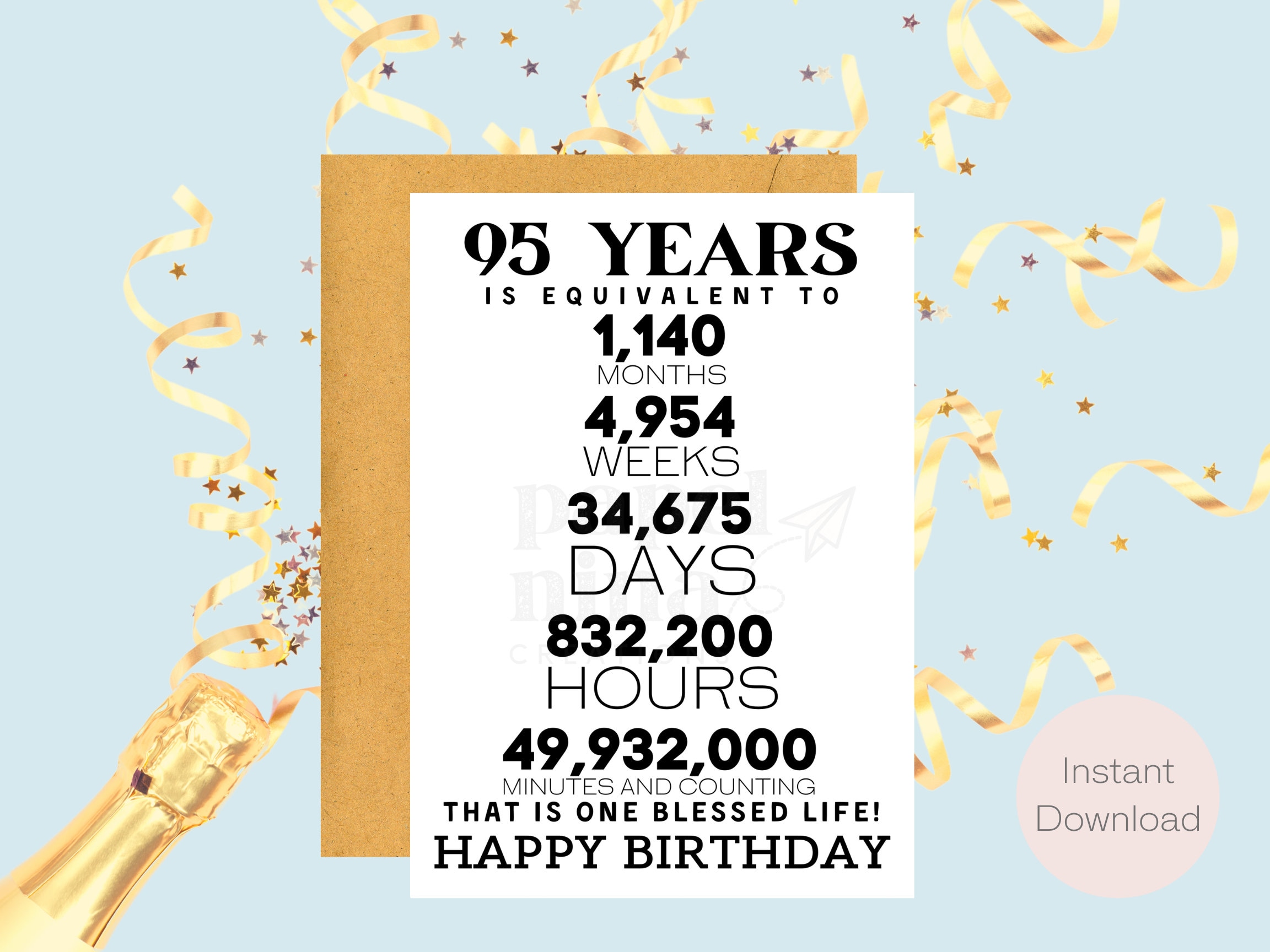 95th Birthday Card | Instant Download | Last Minute Gift | Digital Card ...