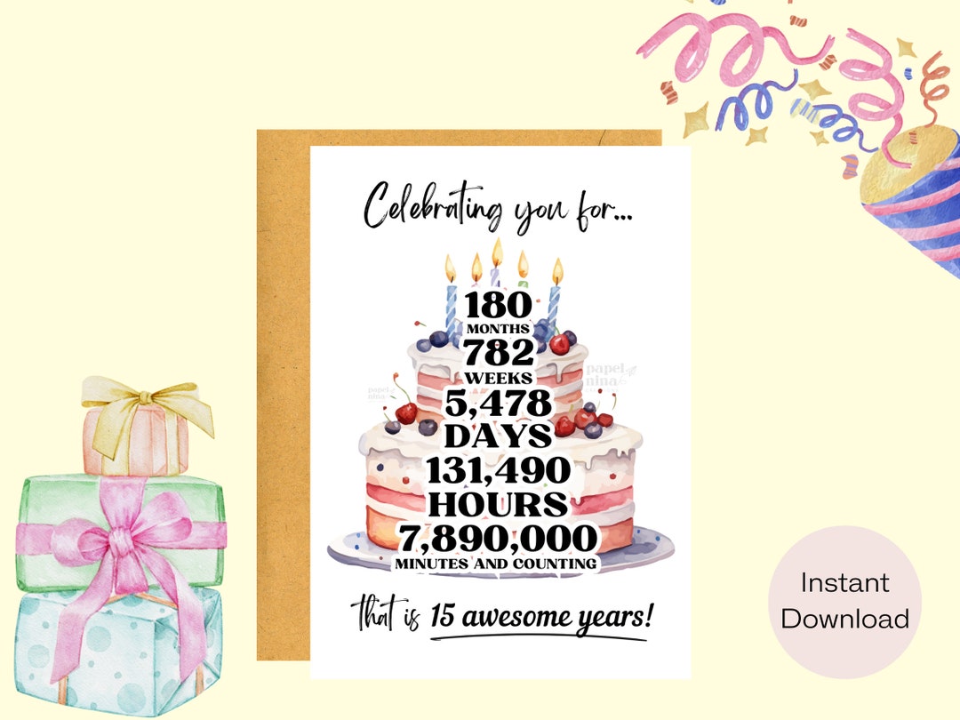 15th Birthday Celebration | Birthday Card | Greeting Card | Instant ...