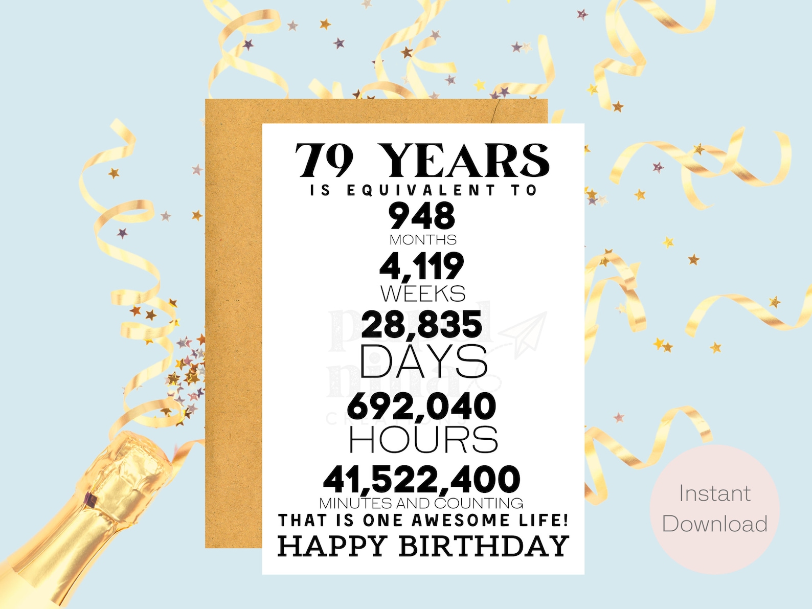 79th Birthday Card | Instant Download | Last Minute Gift | Digital Card ...