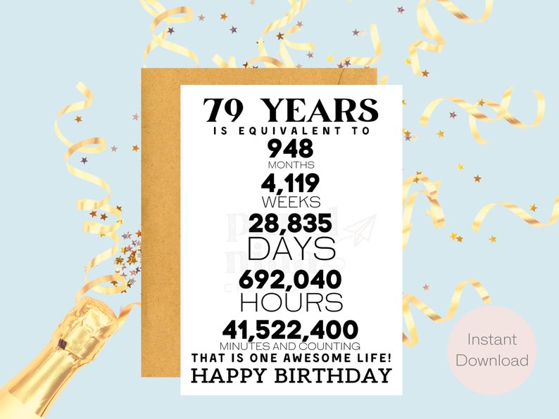 79th Birthday Card | Instant Download | Last Minute Gift | Digital Card ...
