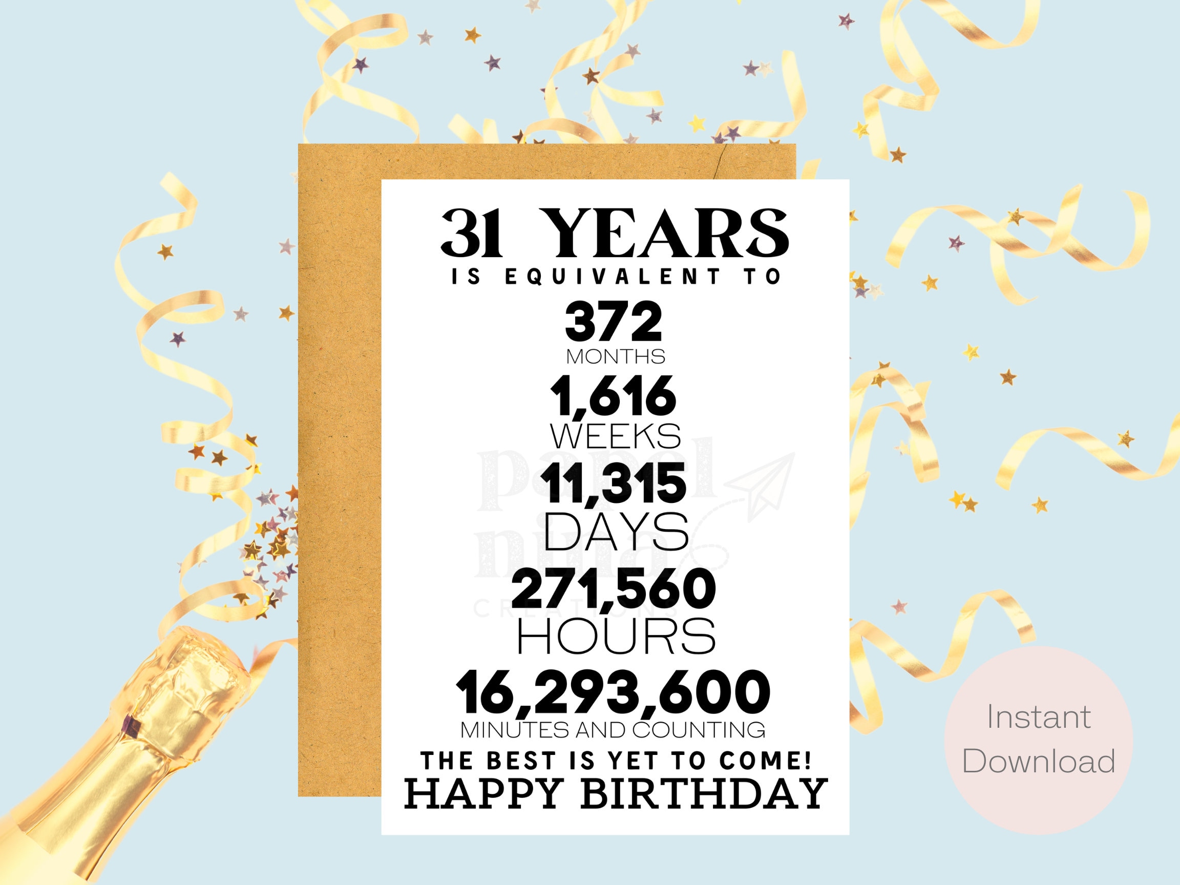 31st Birthday Card Instant Download Last Minute Gift Digital Card E ...