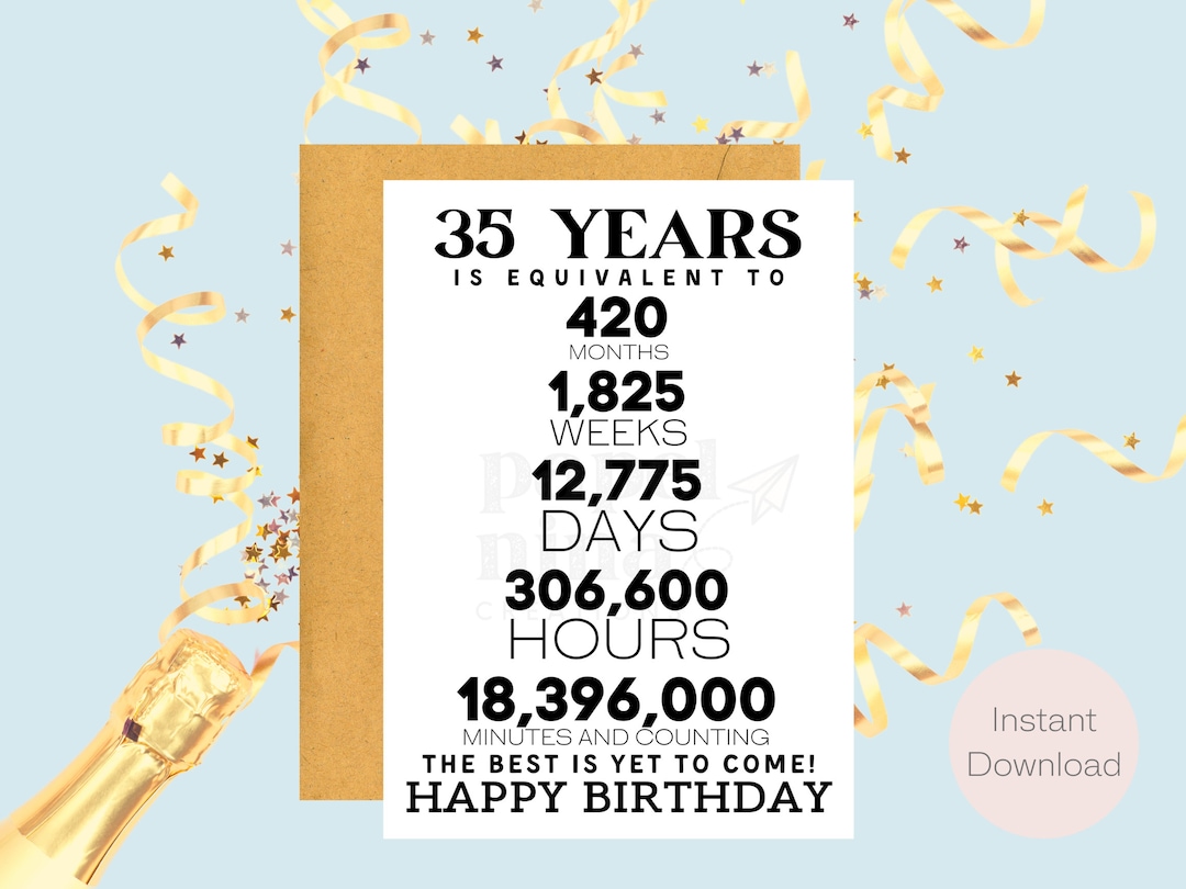 35th Birthday Card | Instant Download | Last Minute Gift | Digital Card | E-card | Greeting Card ...