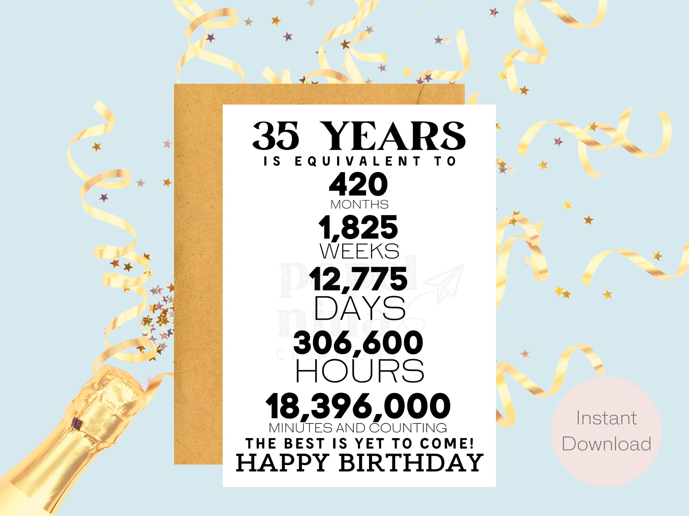 35th Birthday Card | Instant Download | Last Minute Gift | Digital Card ...